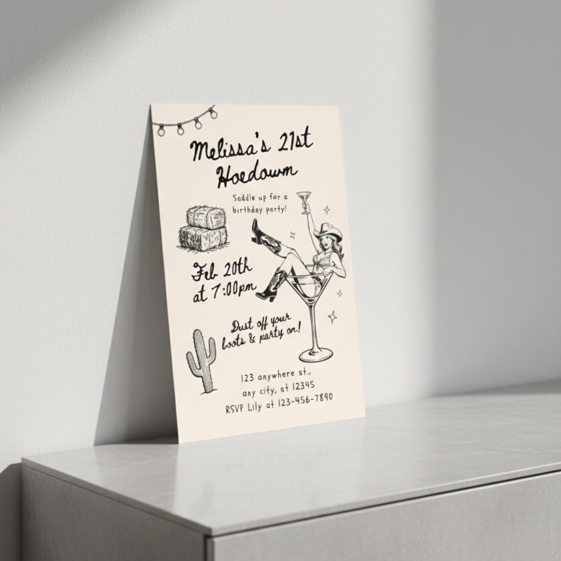 Cowgirl Cocktail Birthday Invitation Western Martini Birthday Invite ...