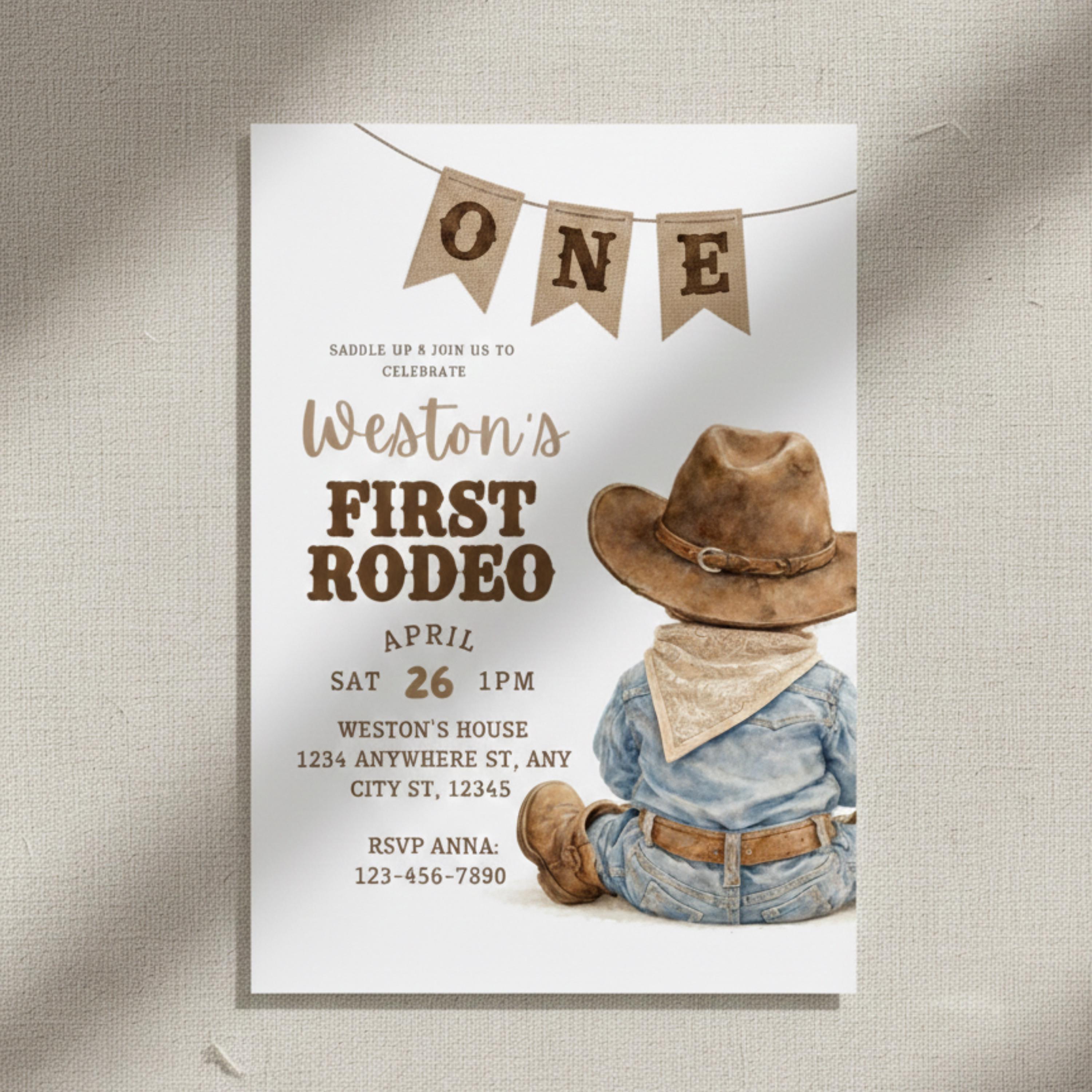 First Rodeo Invitation Boy | Cowboy Birthday Invite Western 1st ...