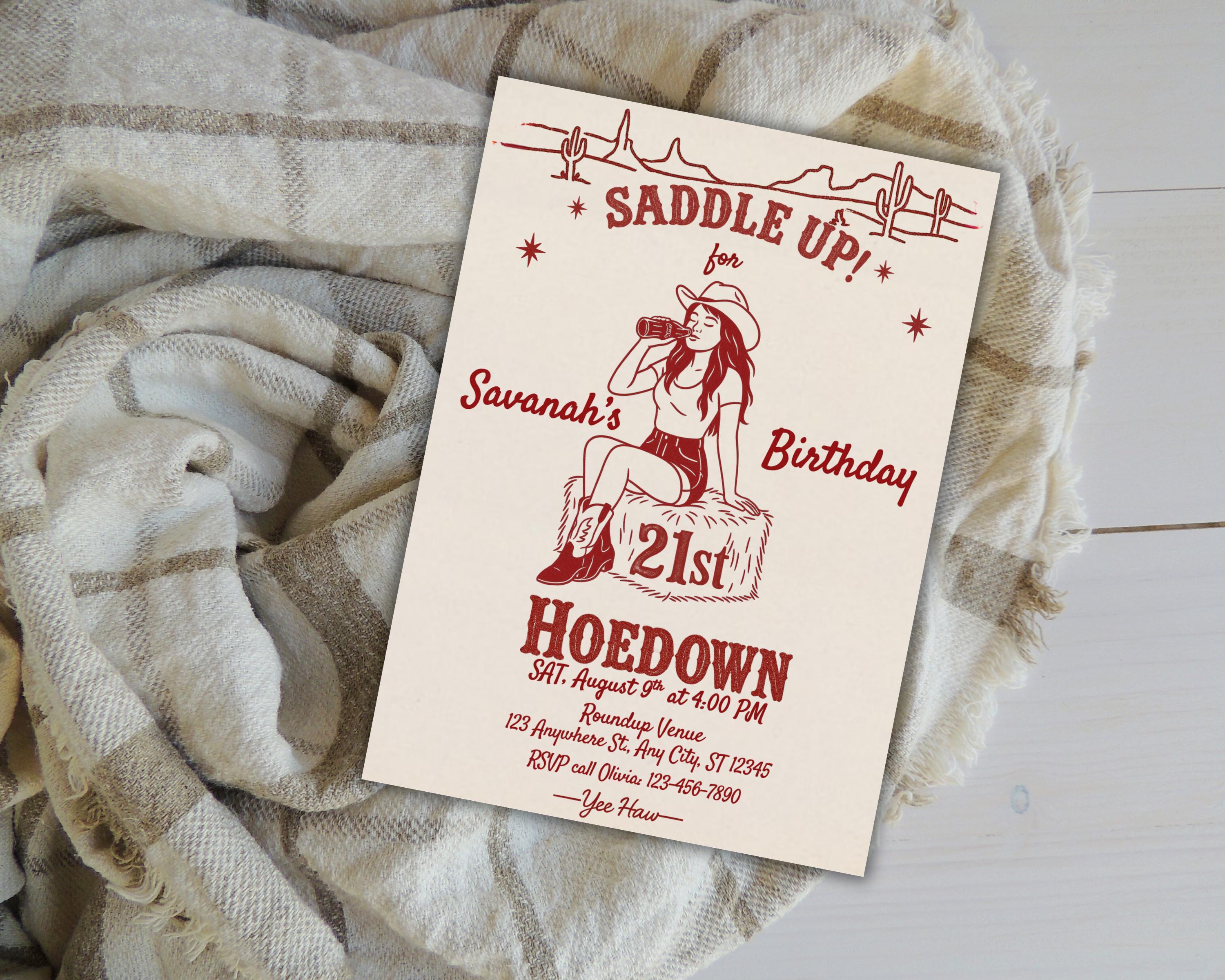 Editable Cowgirl 21st Birthday Invitation Western Hoedown Party Invite ...