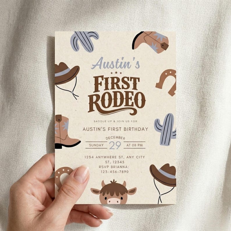 First Rodeo Birthday Invitation, Boy First Birthday Invite, Western ...