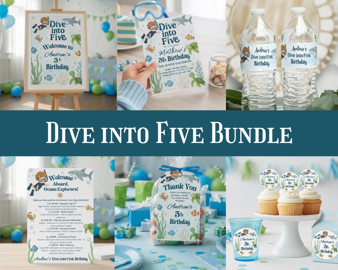 Dive Into Five Birthday Bundle | Under the Sea Birthday Invitation ...