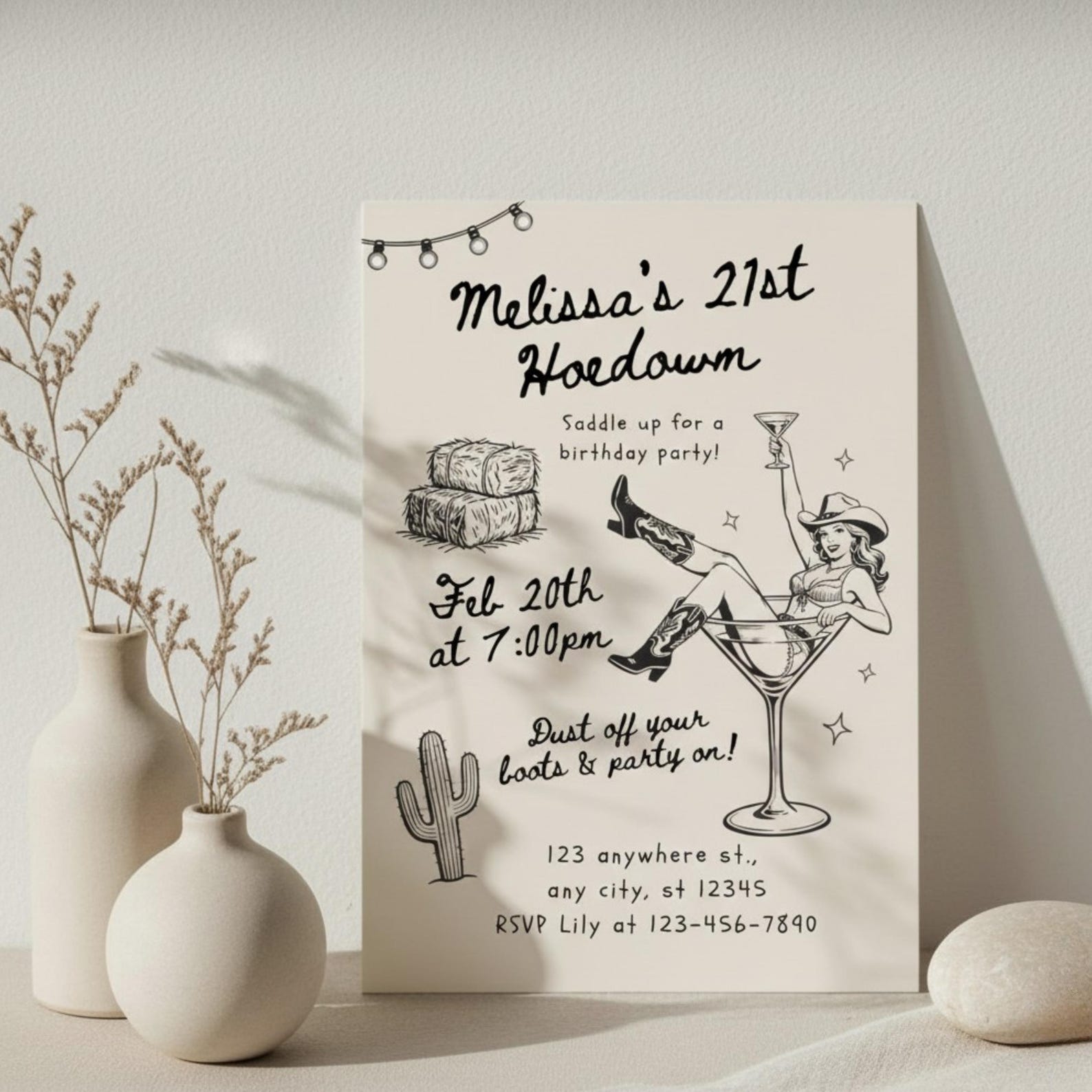 Cowgirl Cocktail Birthday Invitation Western Martini Birthday Invite ...