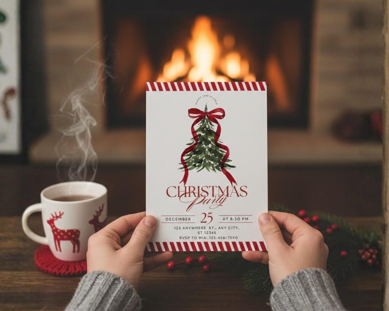 Christmas Party Invitation Editable Template • Holiday Invite Canva ...