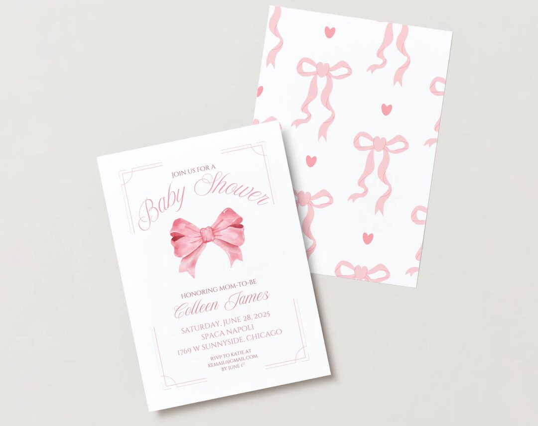 Editable Pink Bow Baby Shower Invitation Temate, Instant Download - Etsy