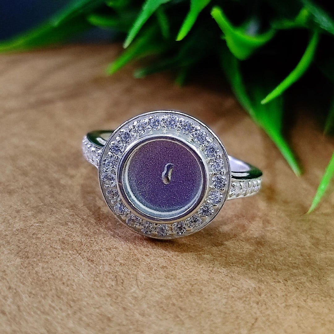 CZ 925 Sterling Silver Plated Ring, 8x8 MM Round Collet, Resin & Ashes ...