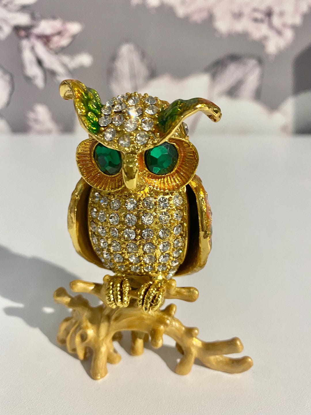 Large Gold Owl With Emerald Eyes - Etsy