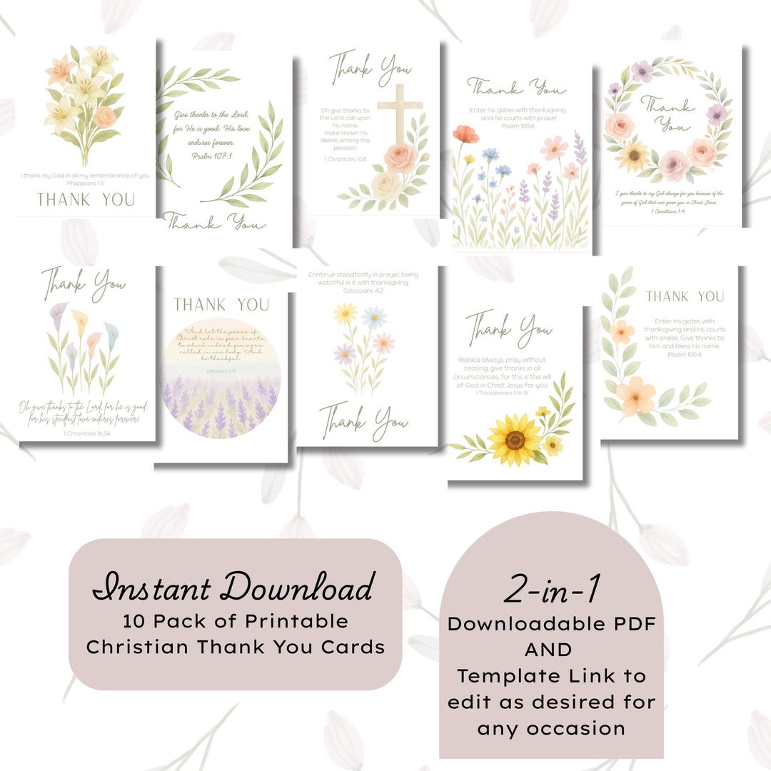 Christian Floral Thank You Cards, Bible Verse Gratitude (digital ...