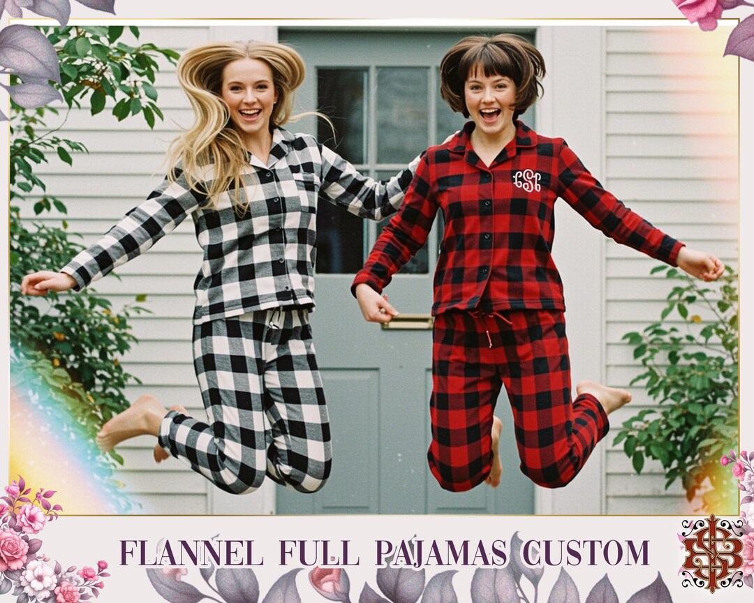 Flannel Long Set of Pajamas for Both With Custom Text and Initials ...