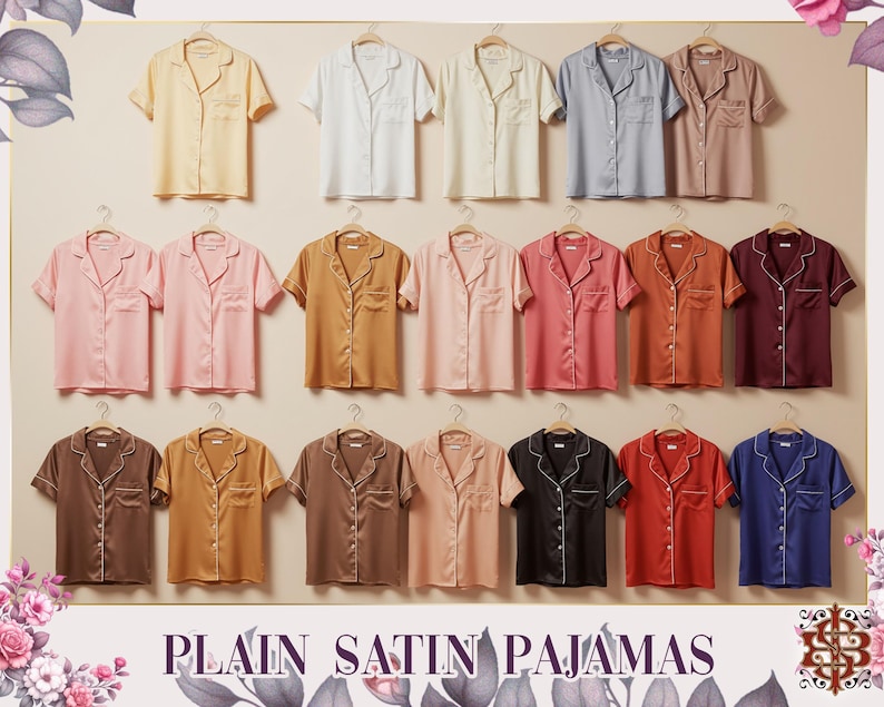 Plain Satin Pajamas Set Multiple Colors Bridesmaid Pjs Women’s Short ...