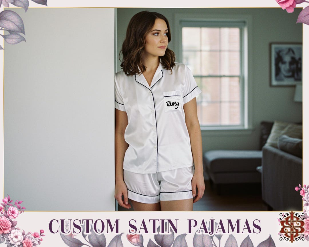 Bridesmaid Pajamas With Name - Custom Satin Pajamas Set – Bachelorette ...