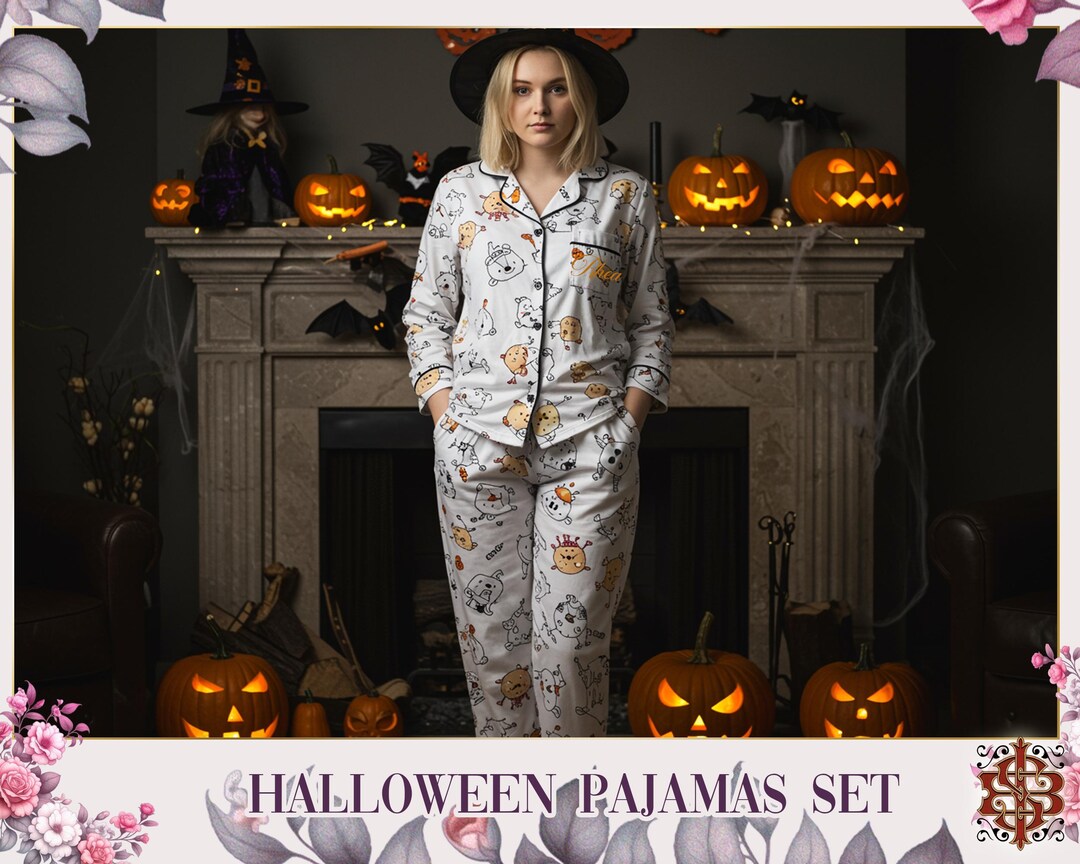 Halloween Pajamas Set | Cute Ghost & Pumpkin Print Pjs | Fall ...