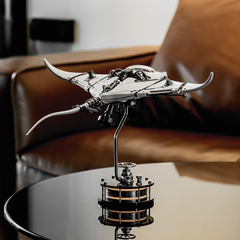 White Electric Manta Ray Desk Sculpture, Kinetic Ocean Decor - Etsy