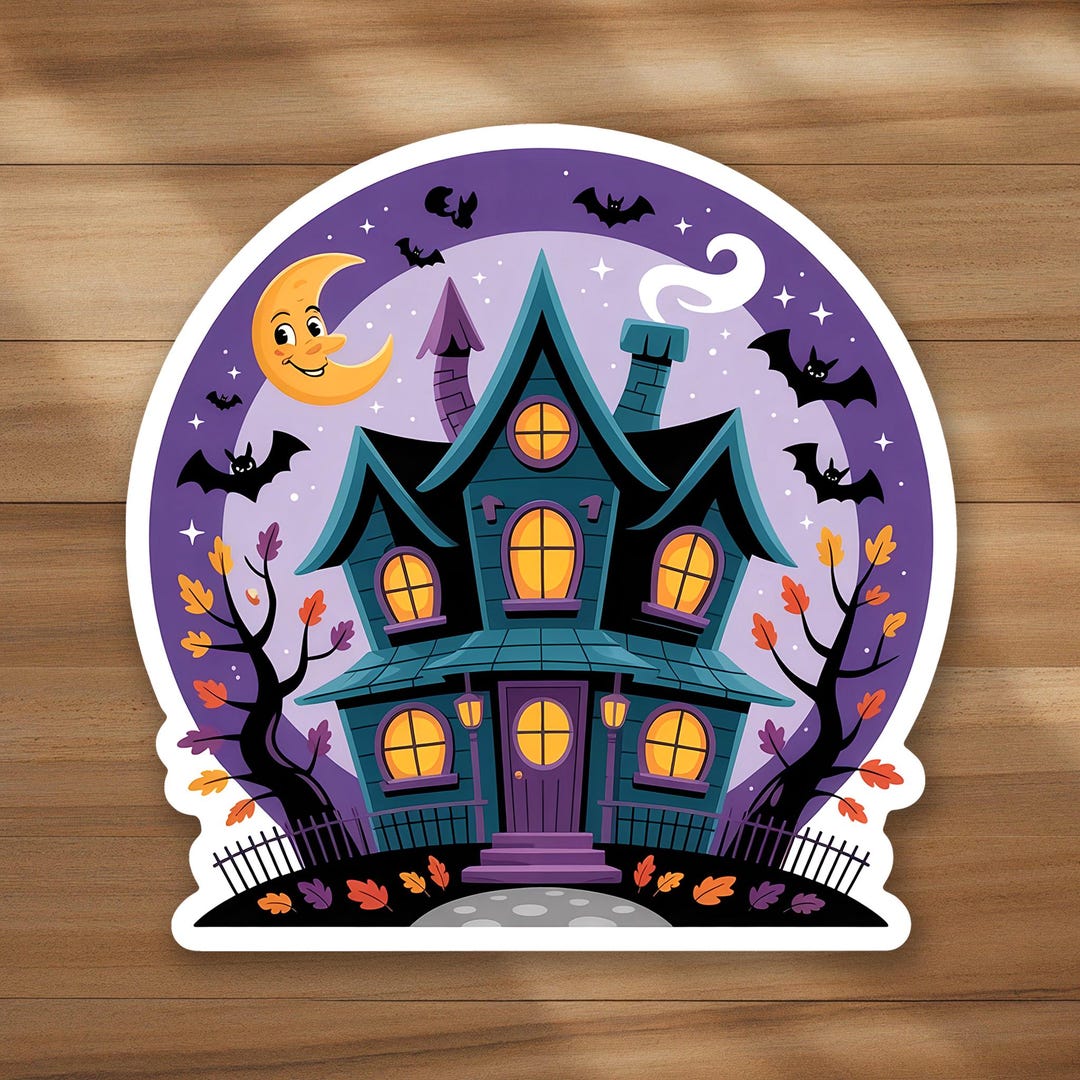 Haunted House Sticker: Kawaii Halloween Decor (digital Download) - Etsy