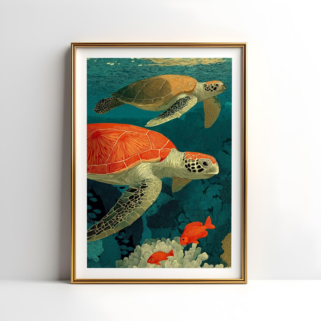 Sea Turtle Print, Sea Life Poster, Digital Download, Swimming Turtles ...