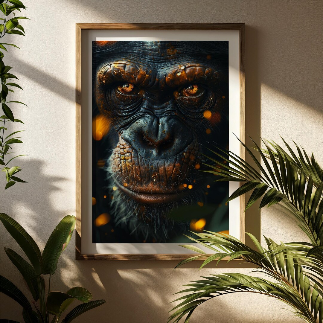 Chimpanzee Print, Jungle Animal Poster, Tropical Wildlife Wall Art, Ape ...