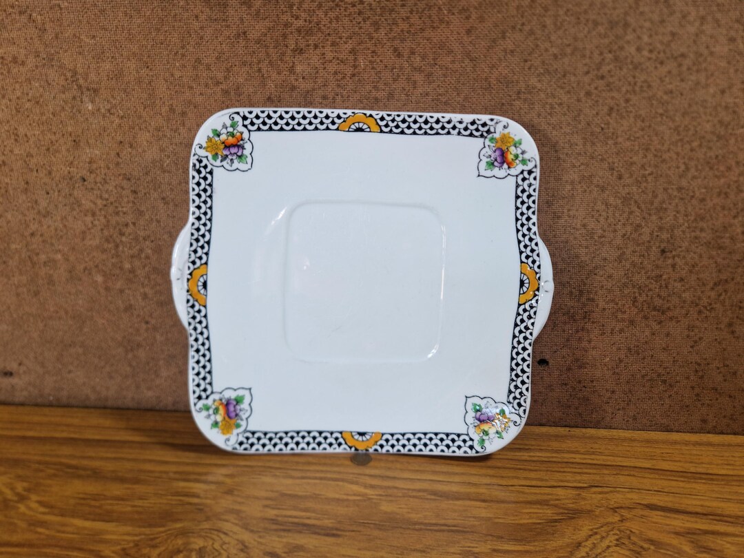 Vintage Heathcote China Square Plate – Art Deco Floral Bone China ...