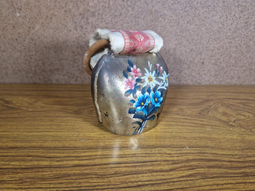 Large Vintage Swiss Cowbell With Floral Motif and Woven Strap ...