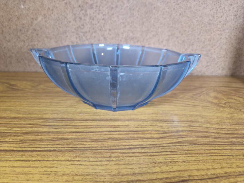 Vintage Frosted Art Deco Blue Glass Bowl – Stolzle, Czech Depression ...