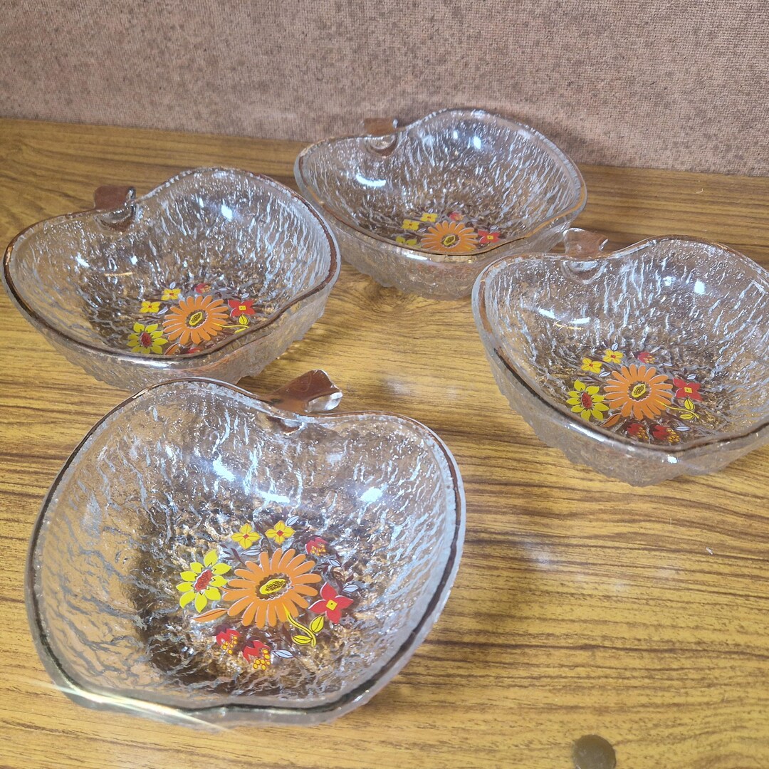 Vintage Apple-shaped Clear Glass Bowls – Set of 4 With Orange Red ...
