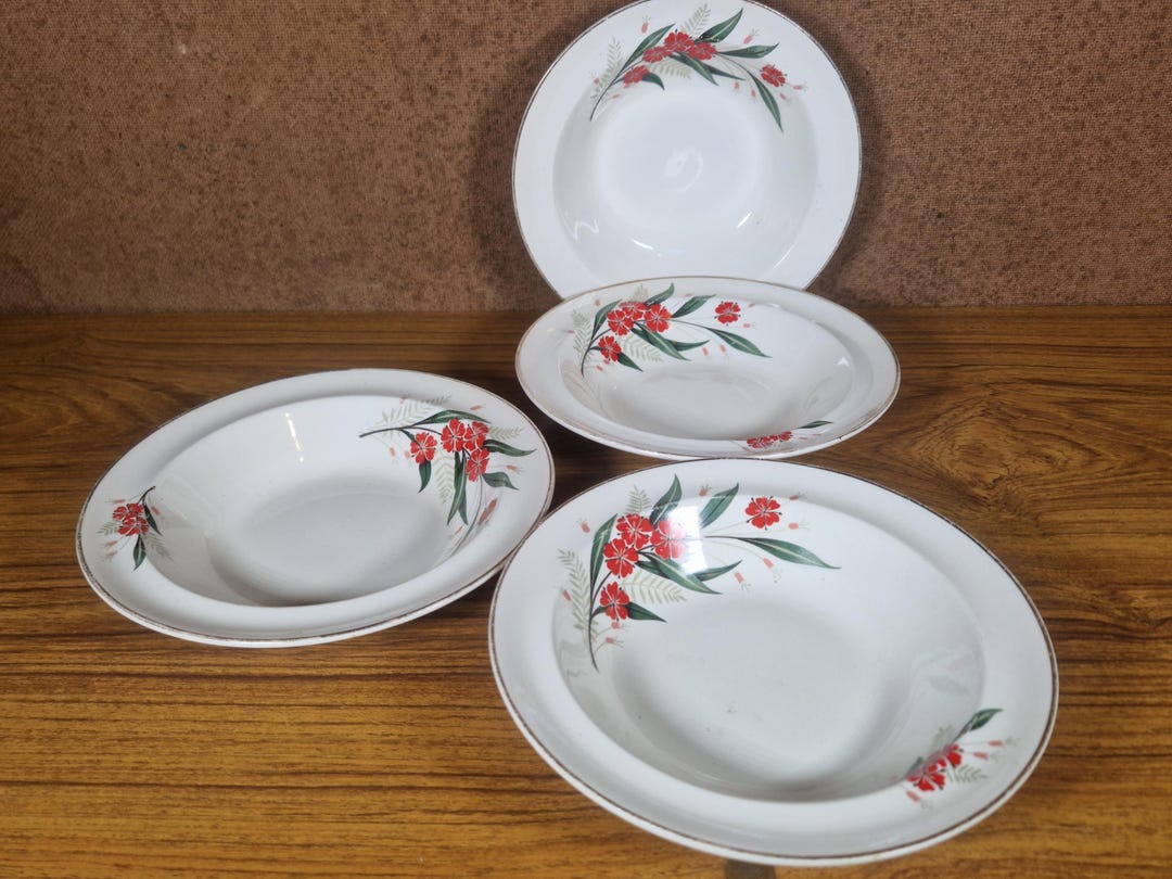 Vintage Alfred Meakin Soup Bowls – Red Floral Pattern – Set of 4 – Mid ...