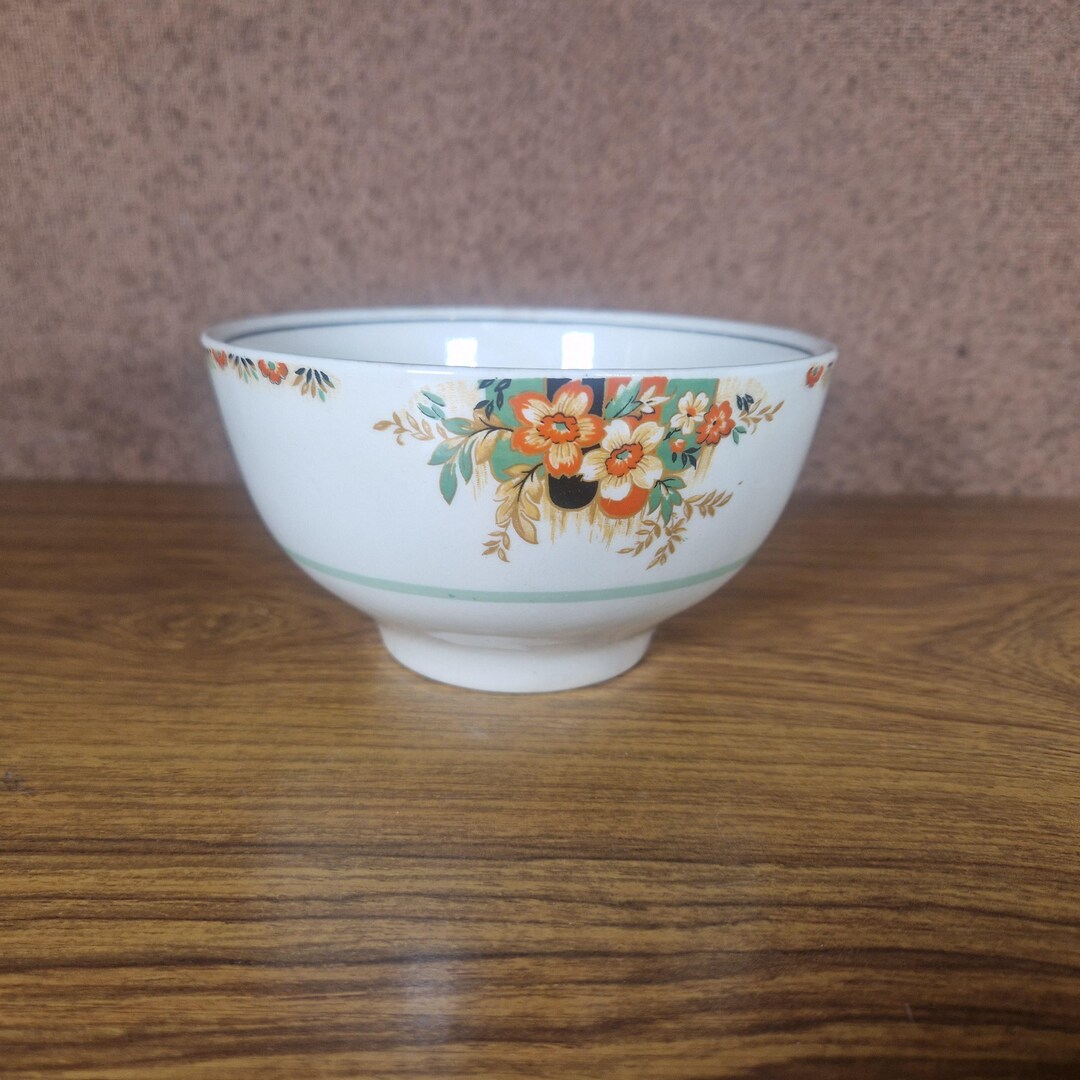 Vintage Woods Ivory Ware Sugar Bowl – Floral Pattern With Green Band ...