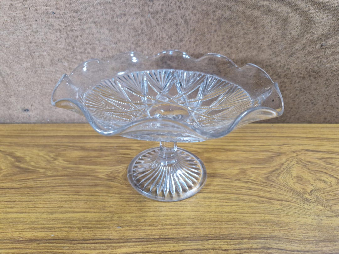 Vintage Clear Glass Tazza Cake Stand – Scalloped Edge Pedestal Dessert ...