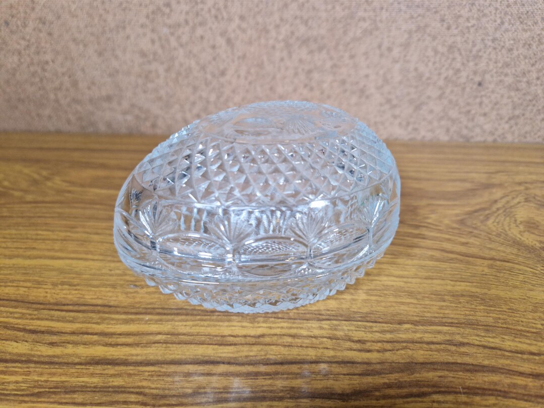 Vintage Avon Glass Trinket Dish – Pressed Cut Glass Oval Vanity Box ...