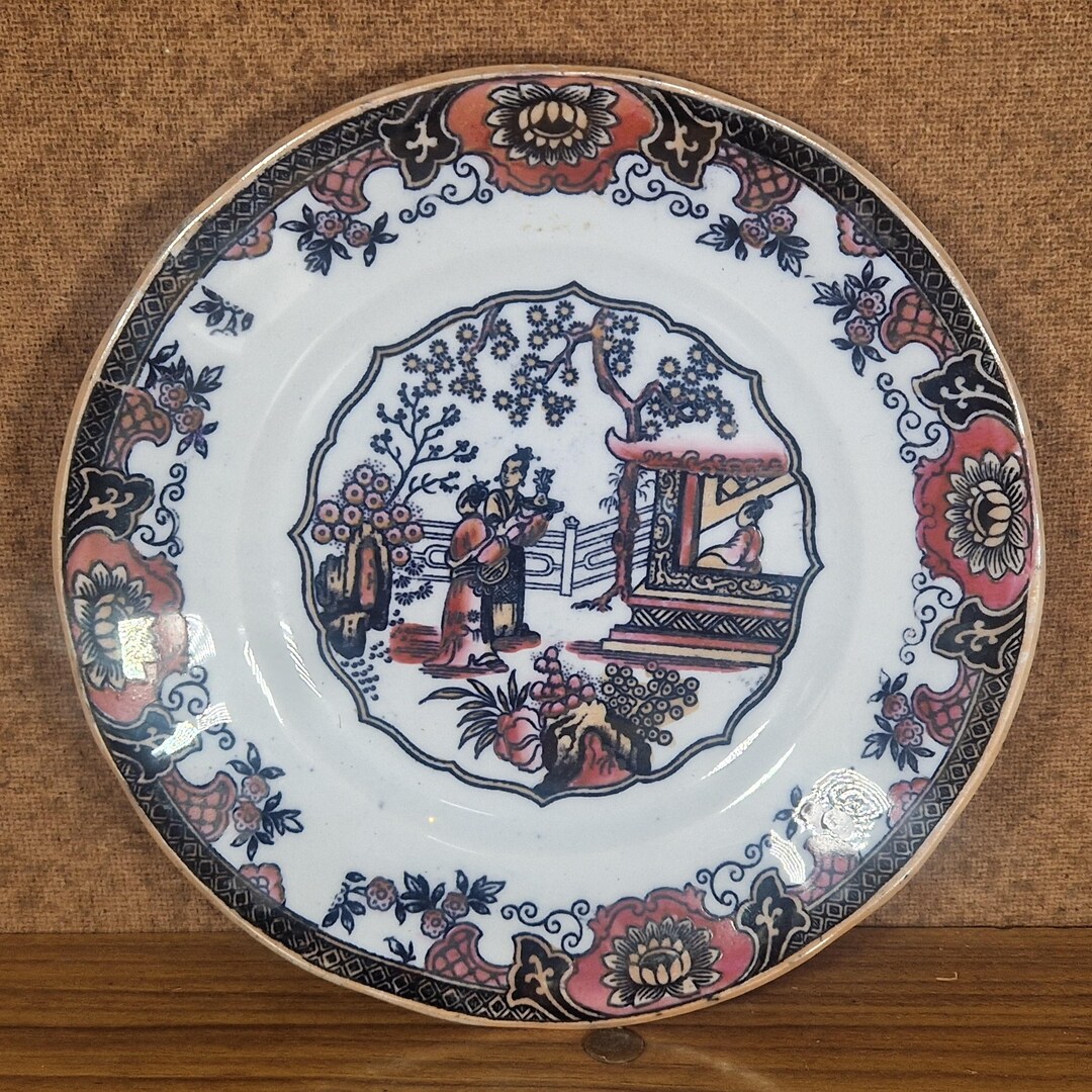 Vintage Canton B.F. Ironstone Side Plate – Oriental Scene With Red ...