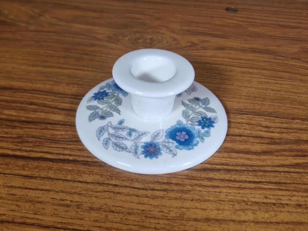 Wedgwood Clementine Candlestick Holder - Bone China Blue Floral Candle ...