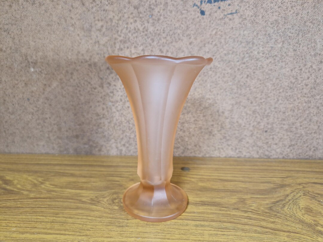 Antique Frosted Depression Glass Art Deco Vase - Vintage Blush Pink ...