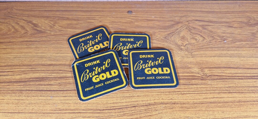 Vintage Britvic Gold Coasters Set of 4 – Retro Barware Drinks Mats ...