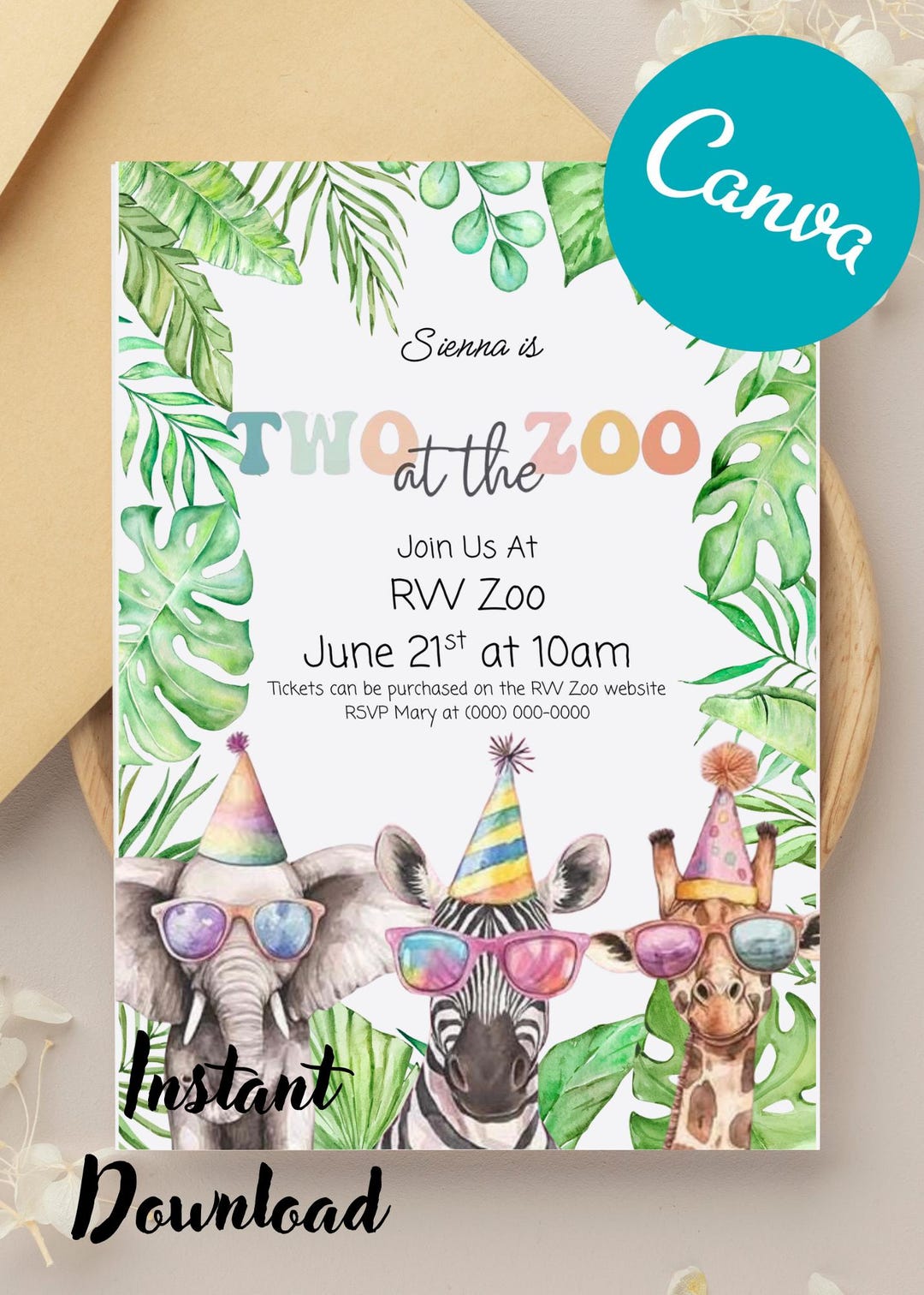 Two at the Zoo Birthday Digital Download Invitation - Etsy