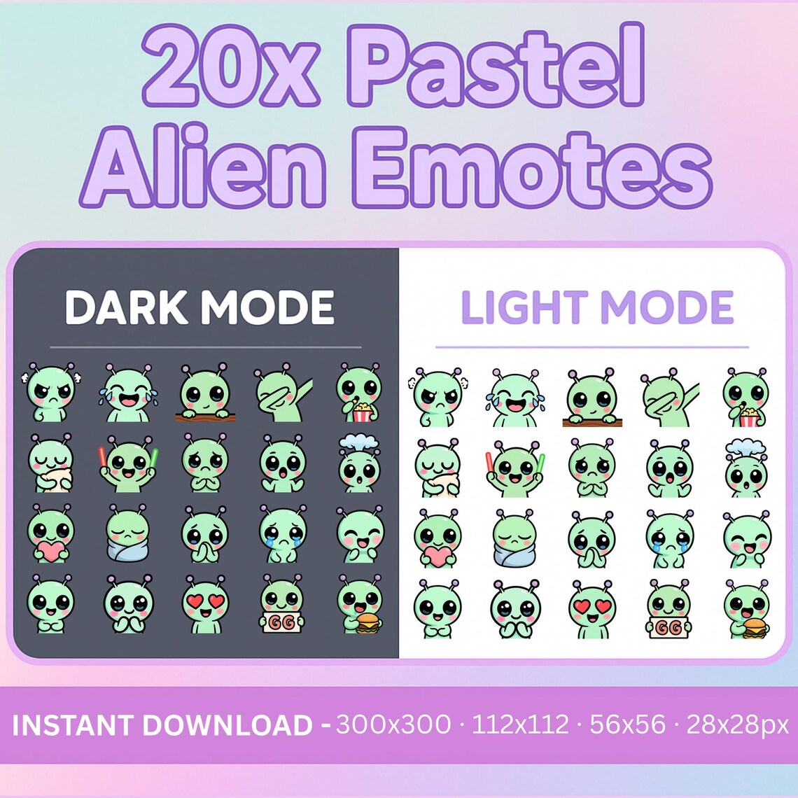 Pastel Alien Emote Bundle: Kawaii Twitch & Discord Emoji Pack (digital ...