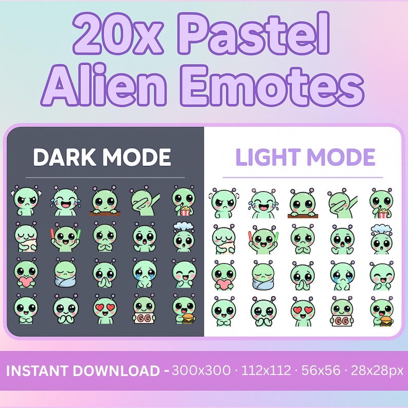 Pastel Alien Emote Bundle: Kawaii Twitch & Discord Emoji Pack (digital ...