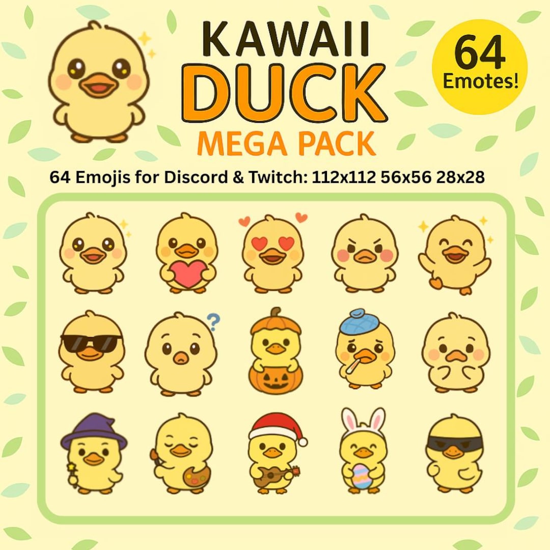 Kawaii Duck Emotes: 64-piece Emoji Pack for Twitch, Discord, Youtube - Etsy