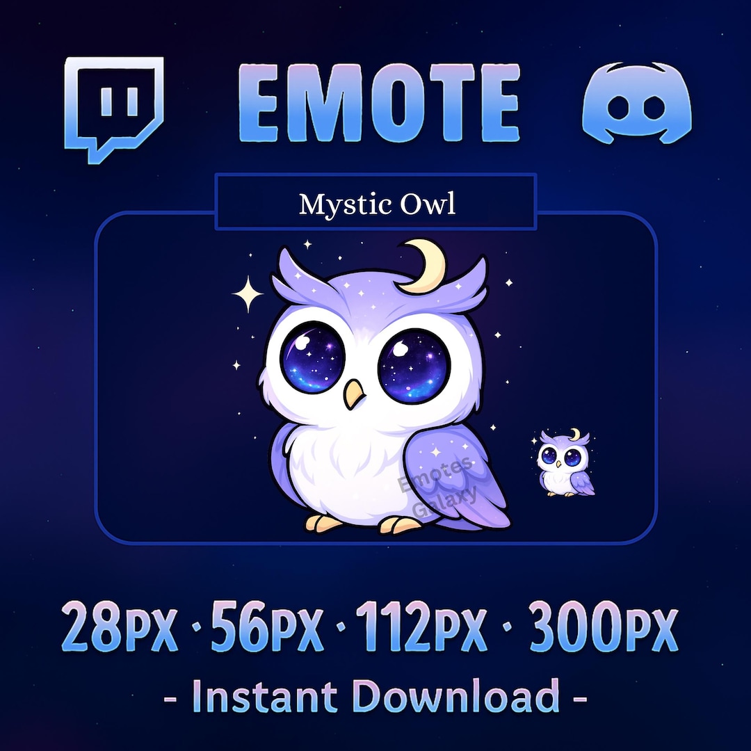 Mystic Owl Emote | Pastel Celestial Twitch Emoji | Glowing Blue Eyes ...