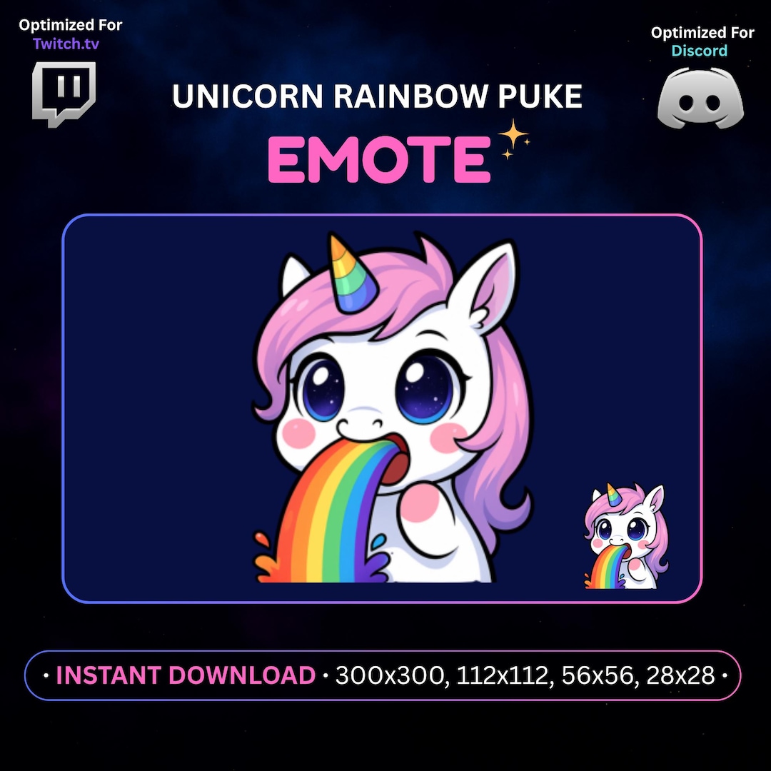 Rainbow Puke Unicorn Emote – Funny Kawaii Vomiting Emoji for Twitch ...