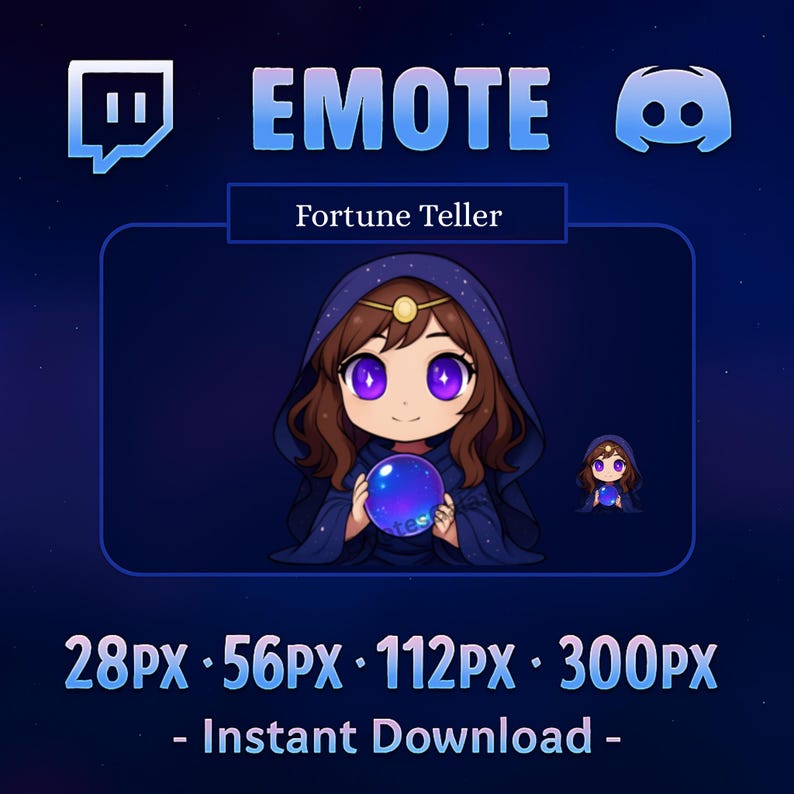 Fortune Teller With Crystal Ball Emote | Twitch & Discord Emote | Celestial Mystic Mascot for ...