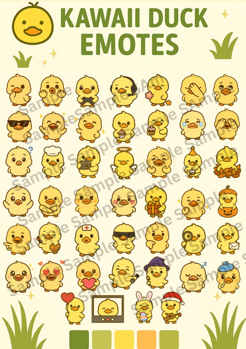 Kawaii Duck Emotes: 64-piece Emoji Pack for Twitch, Discord, Youtube - Etsy