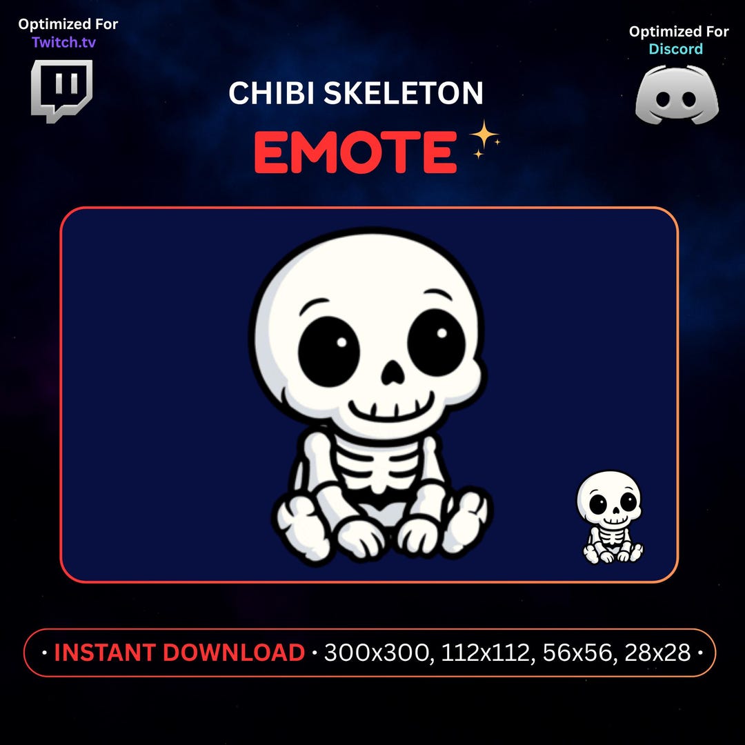 Chibi Skeleton Emote - Twitch & Discord Stream Overlay (digital ...