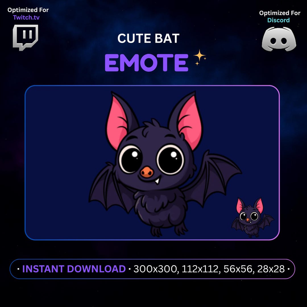 Purple Chibi Bat Emote – Halloween Streaming Emoji (digital Download ...