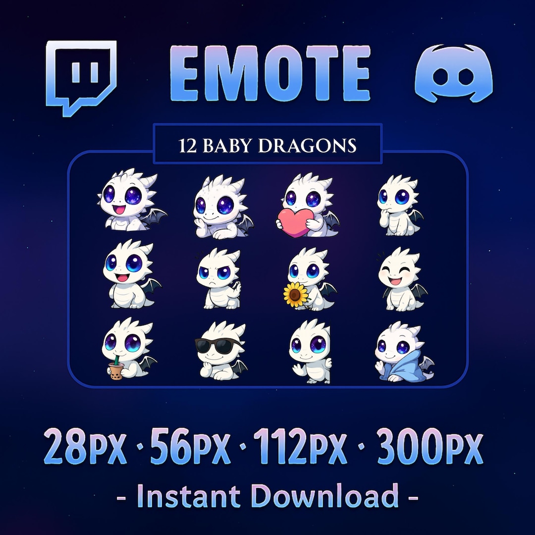 Baby White Dragon Emote Pack – Sparkling Blue Eyes, Twitch & Discord ...