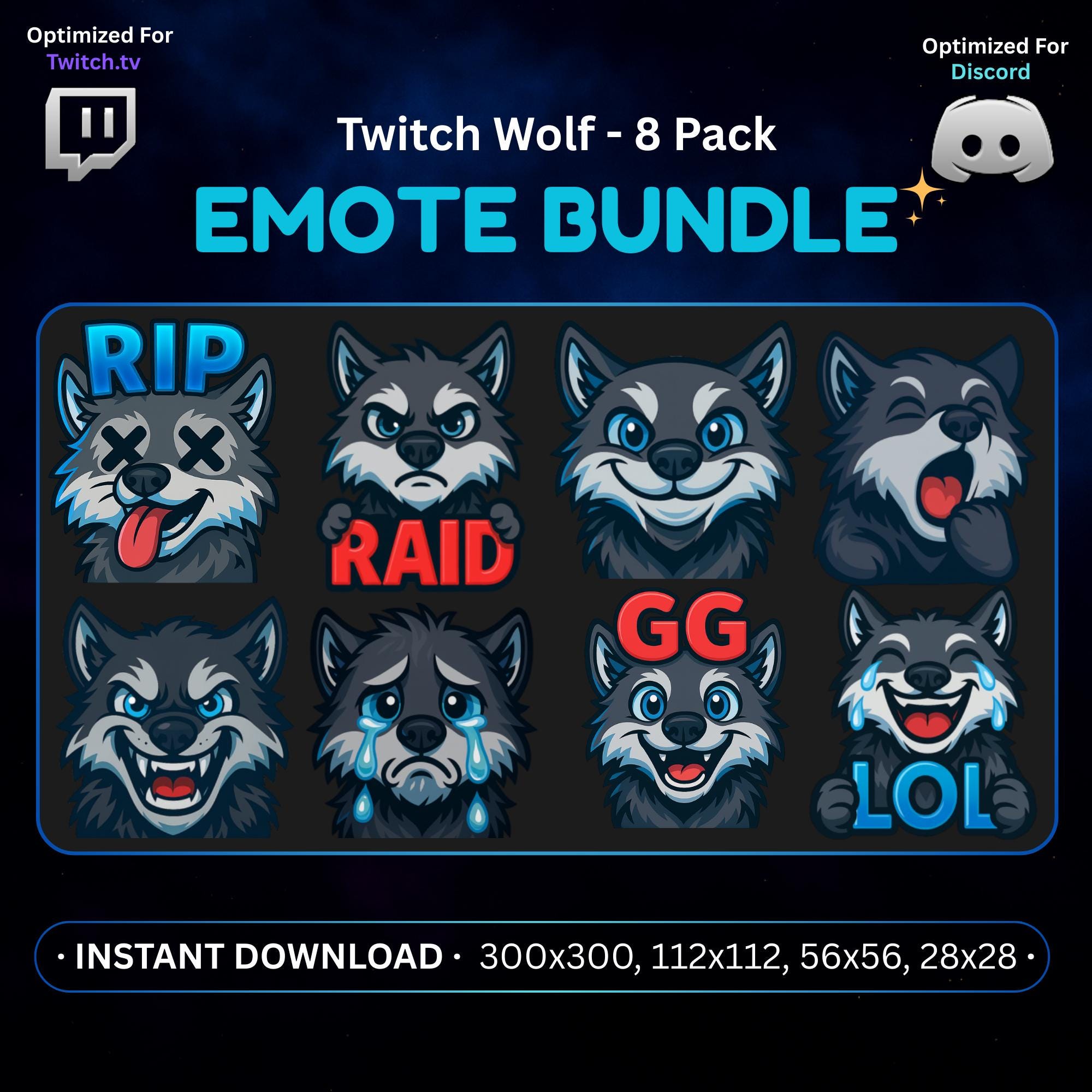 Wolf Emote Bundle – 8 Pack Twitch Emojis | Gamer Reaction Pack - Etsy