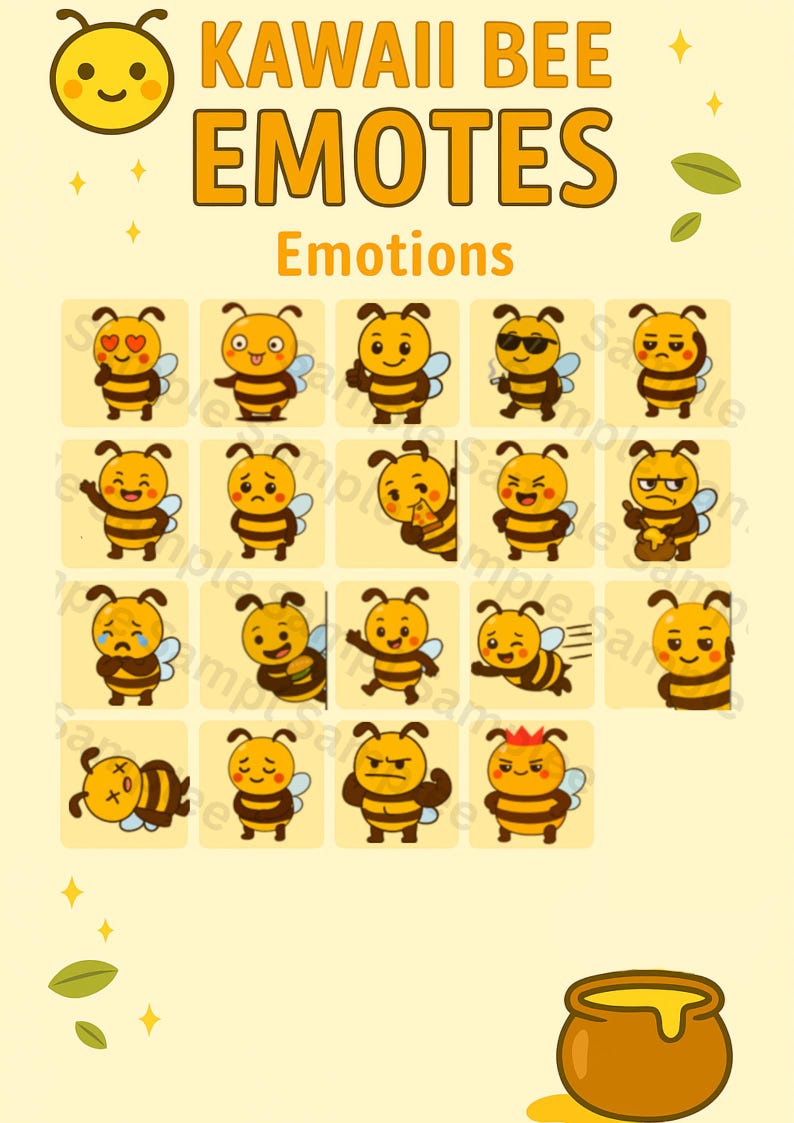 50 Kawaii Bee Emotes – Emoji Pack for Twitch & Discord (digital ...
