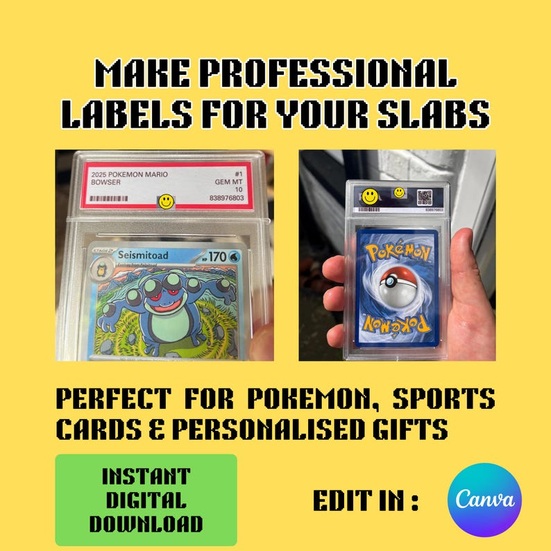 Custom Graded-style Card Slab Label | Editable Digital Download - Etsy