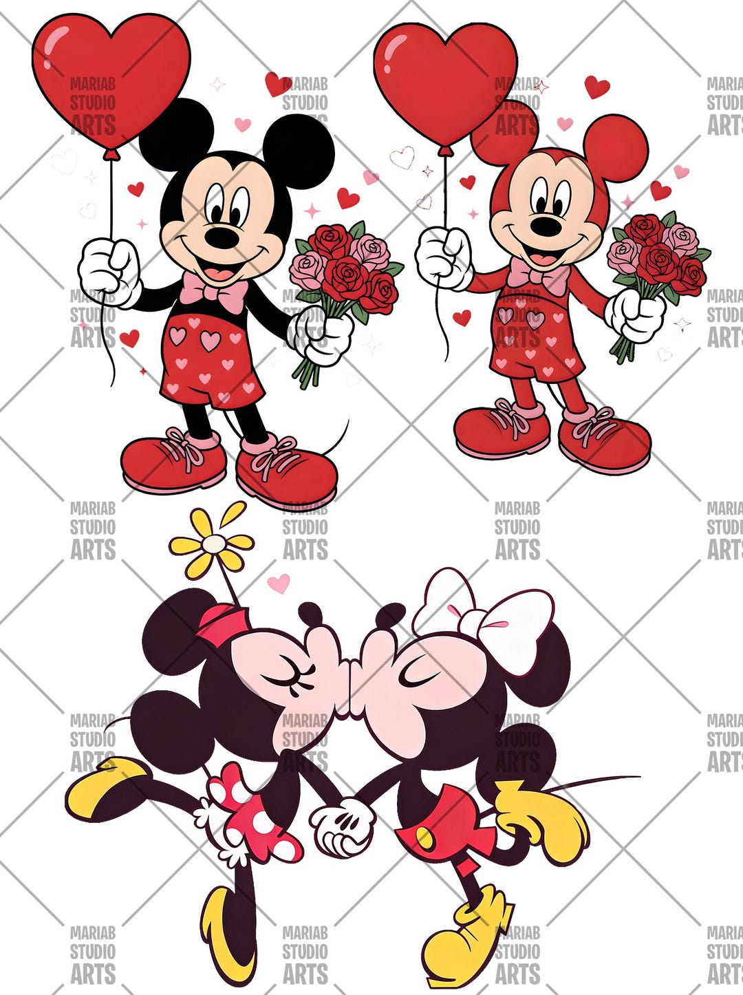 Valentine Cartoon Mouse Couple PNG | Cute Love Mouse Holding Balloons ...