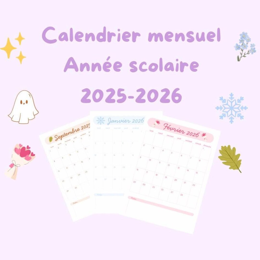 Calendrier Mensuel Année Scolaire 2025/2026 En Français | Facile à ...