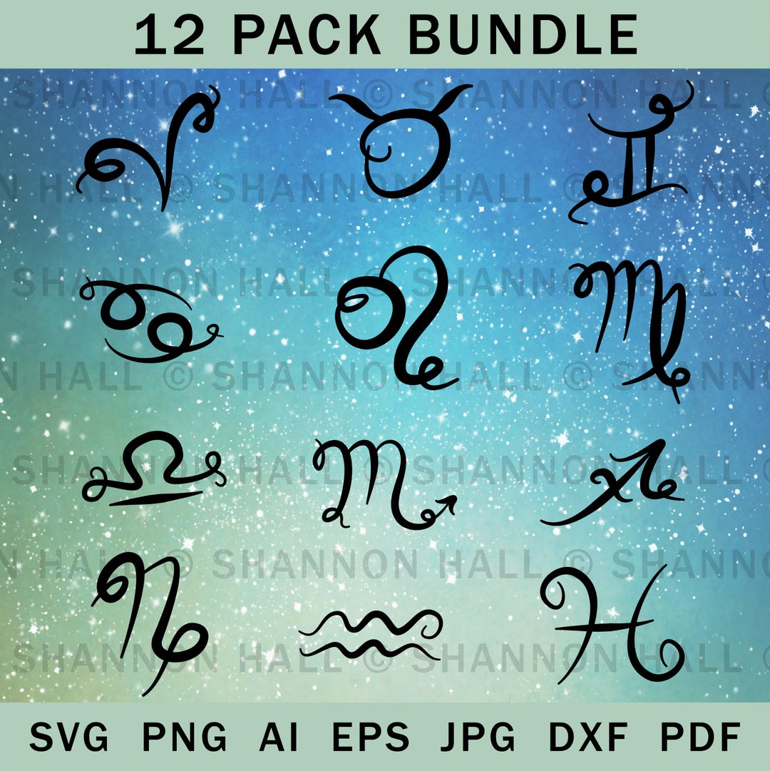 Zodiac Symbols Signs Hand-drawn Whimsical Doodle SVG PNG Vector Cricut ...