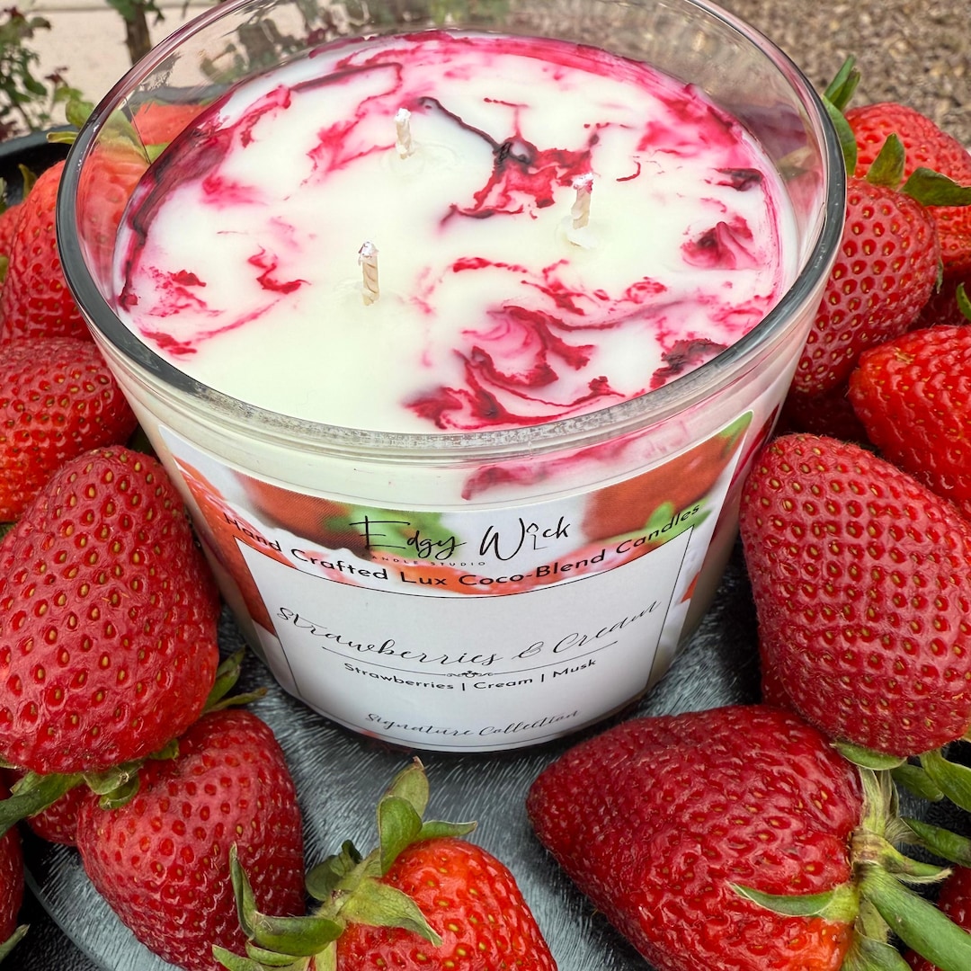 Strawberries & Cream Candle | 3 Wick | 16 Oz Magenta Marbled - Etsy