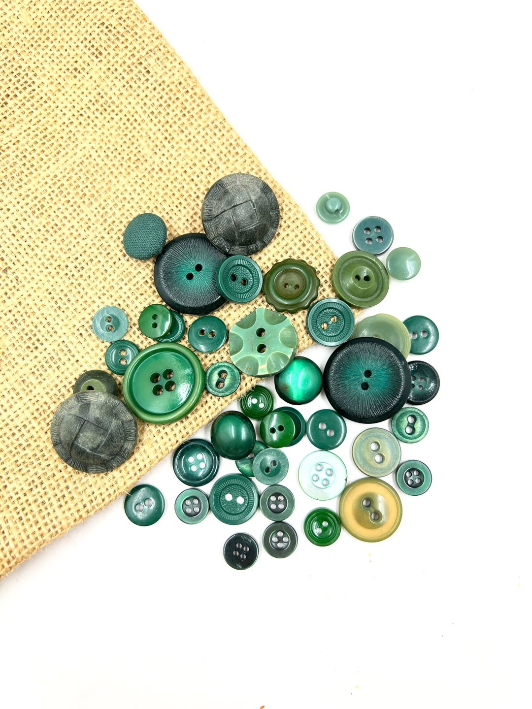 Vintage Lot of Green Buttons: 44 Buttons in Various Shades in Various ...